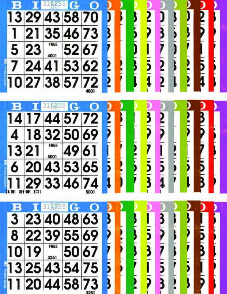 Bonanza bingo card 3 up single - Canuck Amusements & Merchandising Ltd.